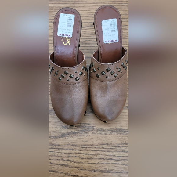 Chaps | Shoes | Chaps Brown Leather Studded Susanah Platform Clog Size ...